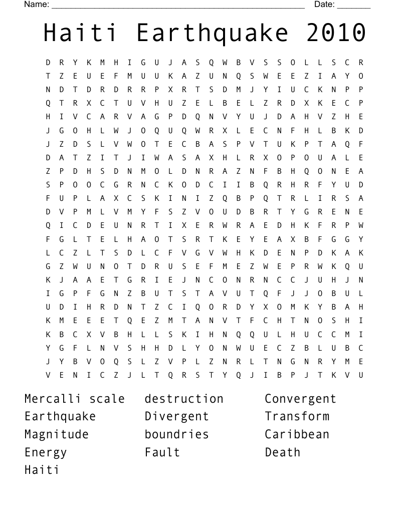 Haiti Earthquake 2010 Word Search - WordMint