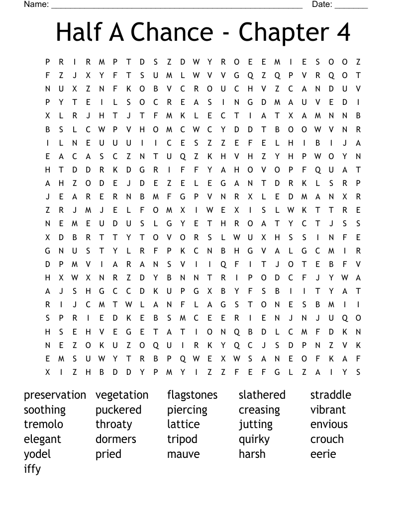 Half A Chance - Chapter 4 Word Search - WordMint