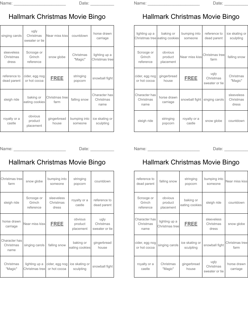 Hallmark Christmas Movie Bingo - WordMint