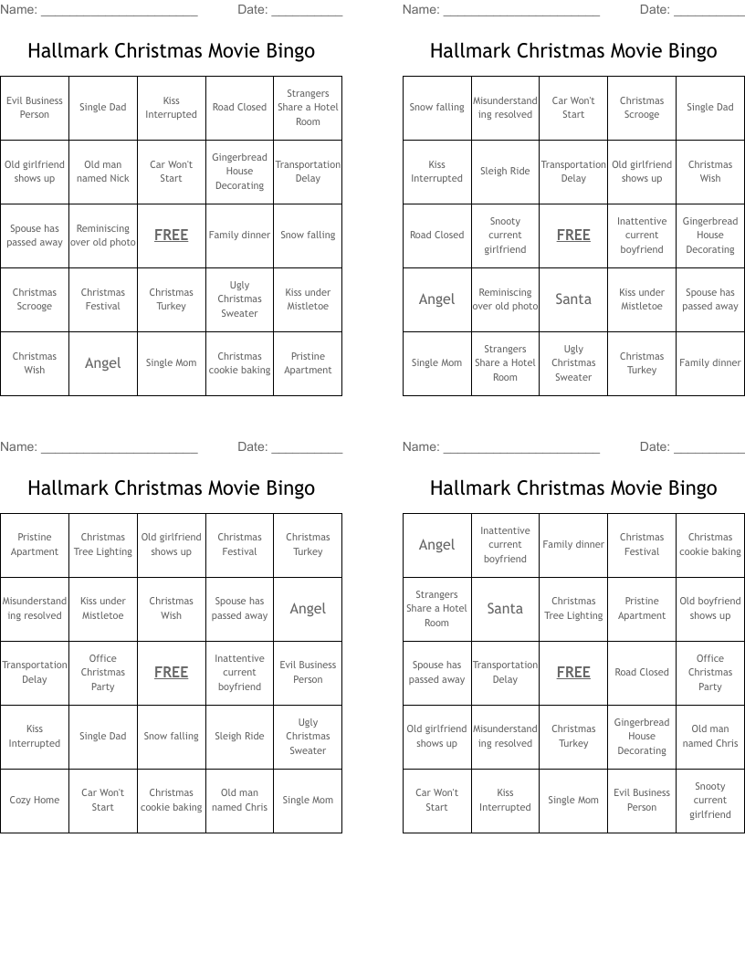 Hallmark Christmas Movie Bingo - WordMint