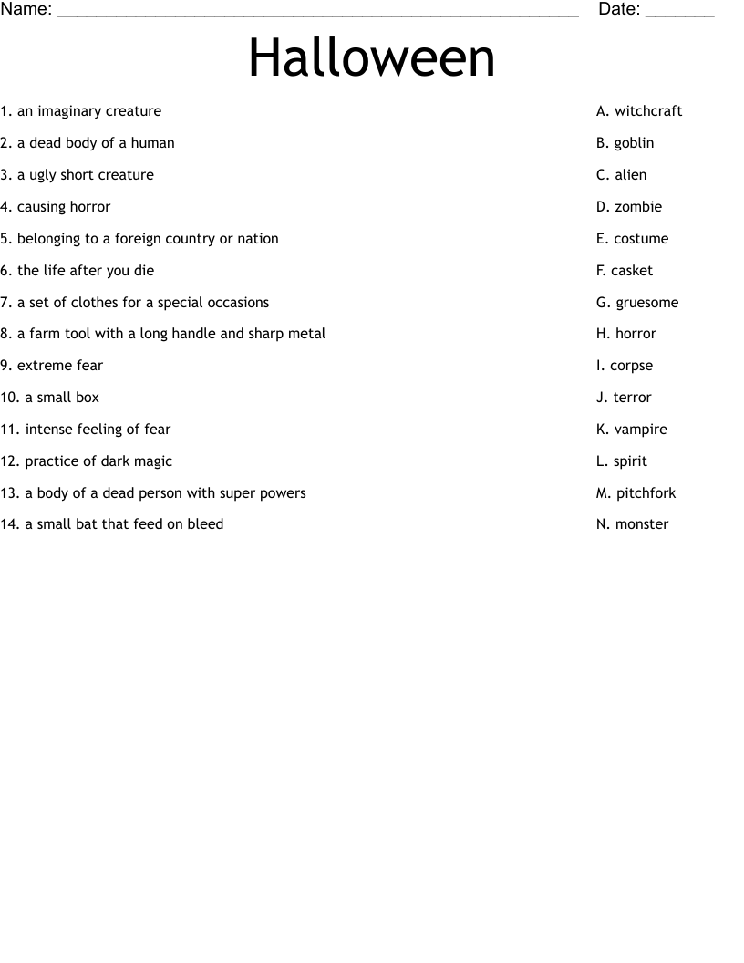 Halloween Worksheet - WordMint