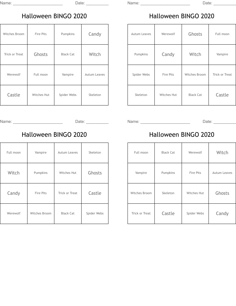Halloween BINGO 2020 - WordMint