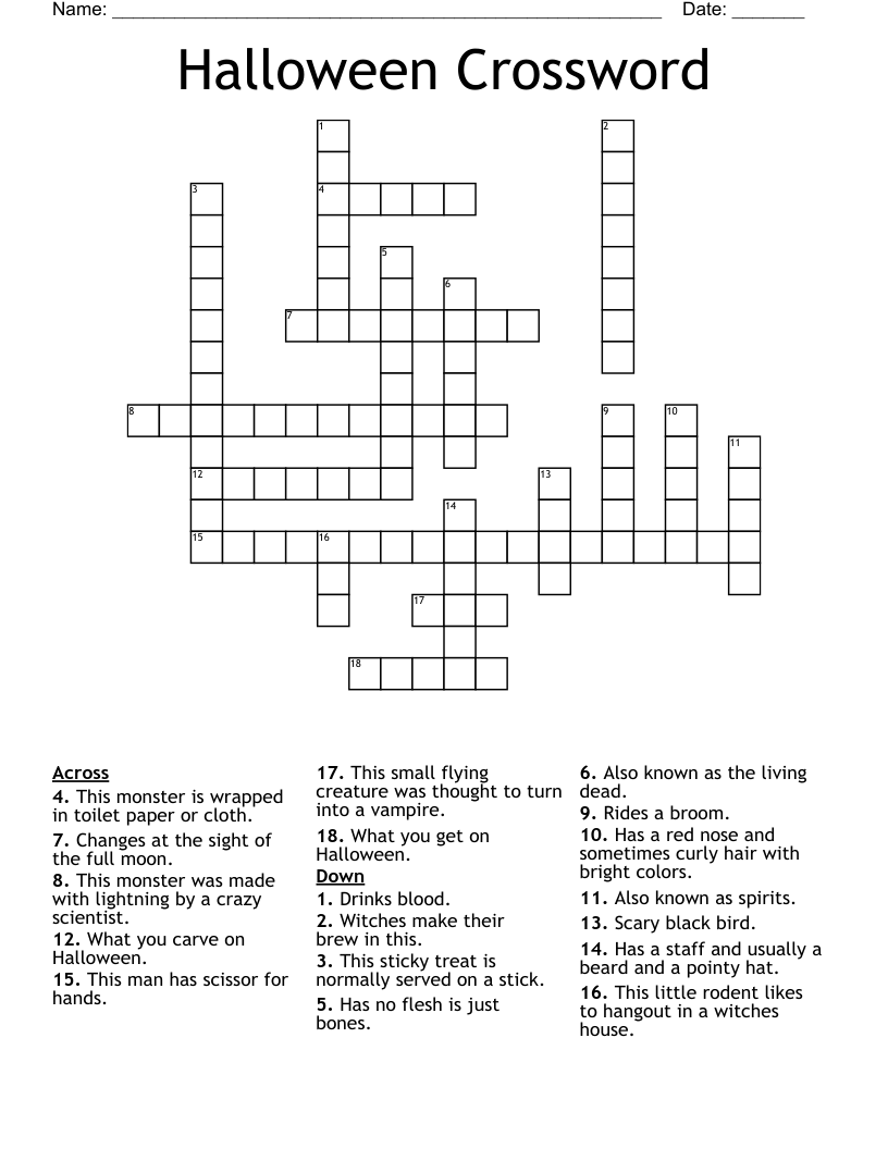Horror Movie Night Crossword WordMint