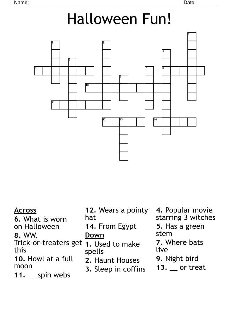 Halloween Fun! Crossword - WordMint