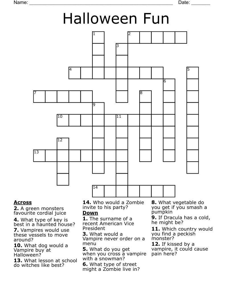 Halloween Fun Crossword - WordMint