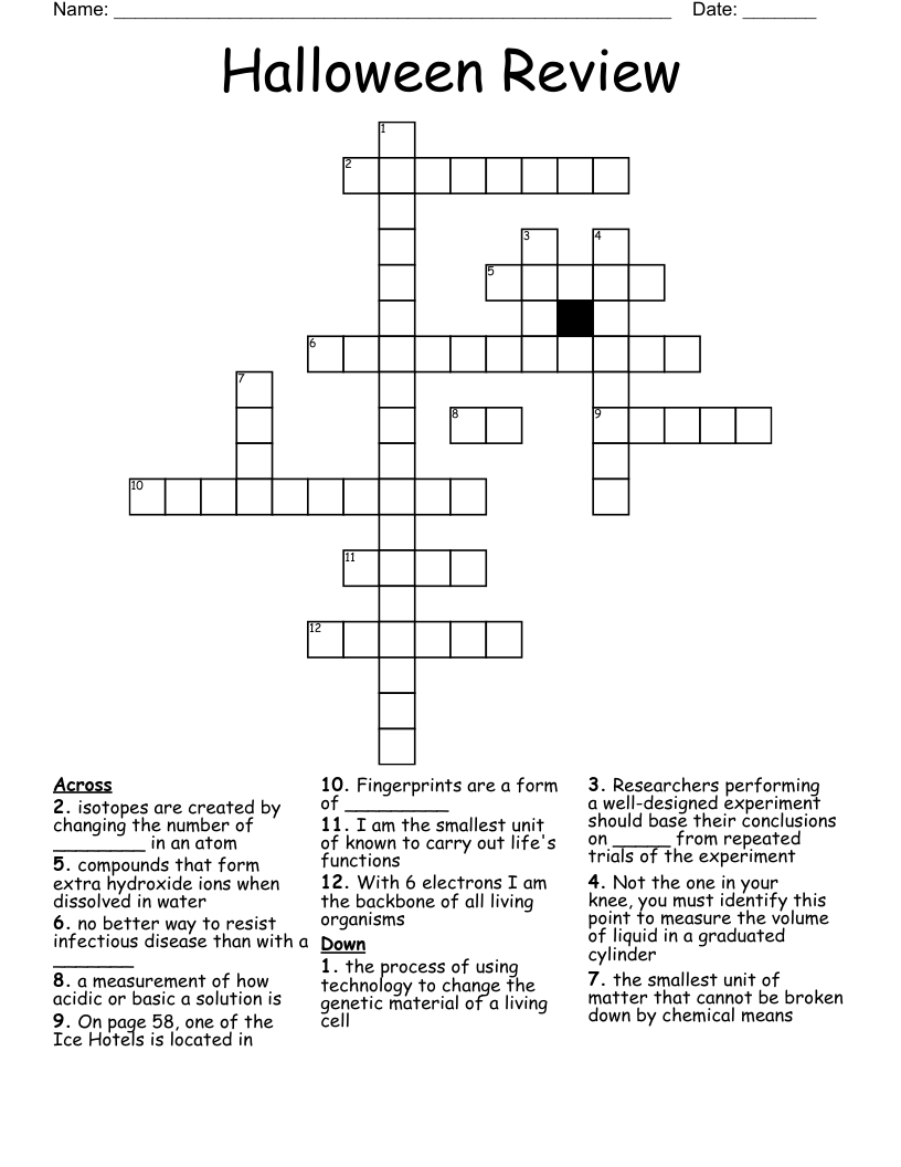 Halloween Review Crossword - WordMint