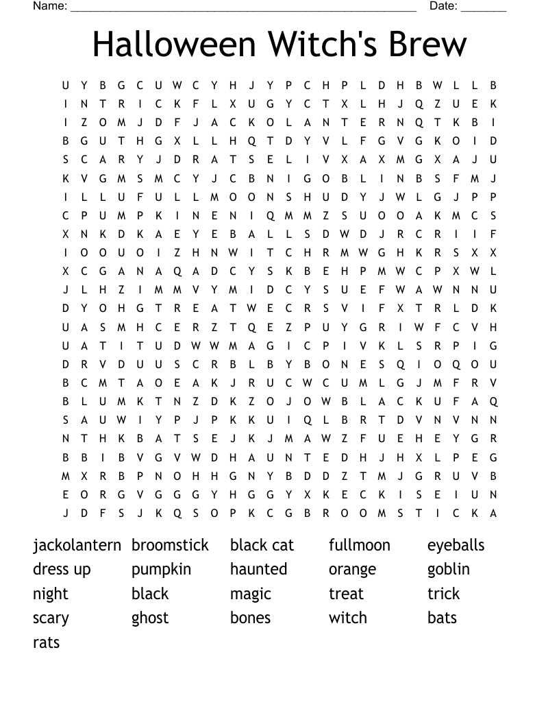 Halloween Witch's Brew Word Search - WordMint