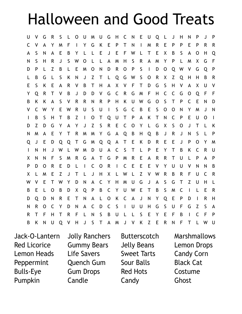 Halloween And Good Treats Word Search WordMint