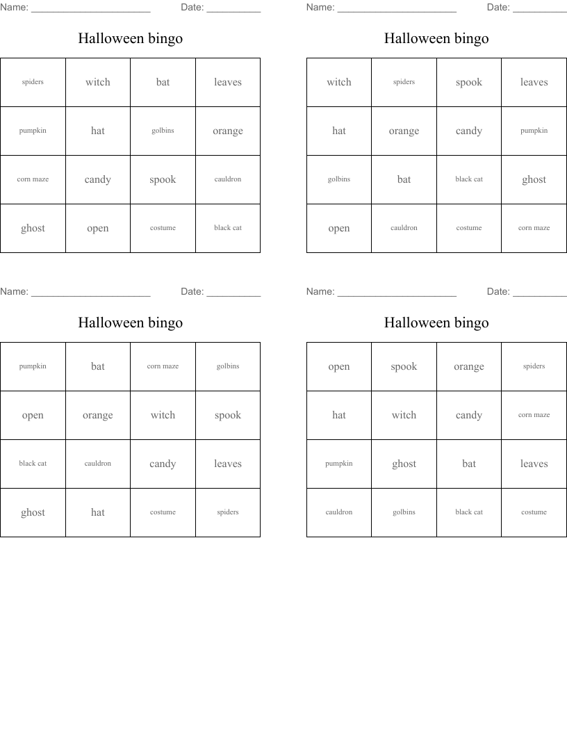Halloween bingo - WordMint