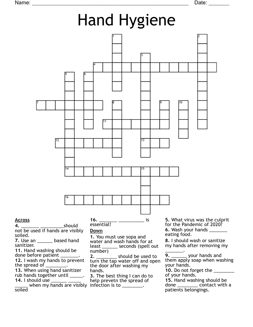 Hand Washing Crossword WordMint
