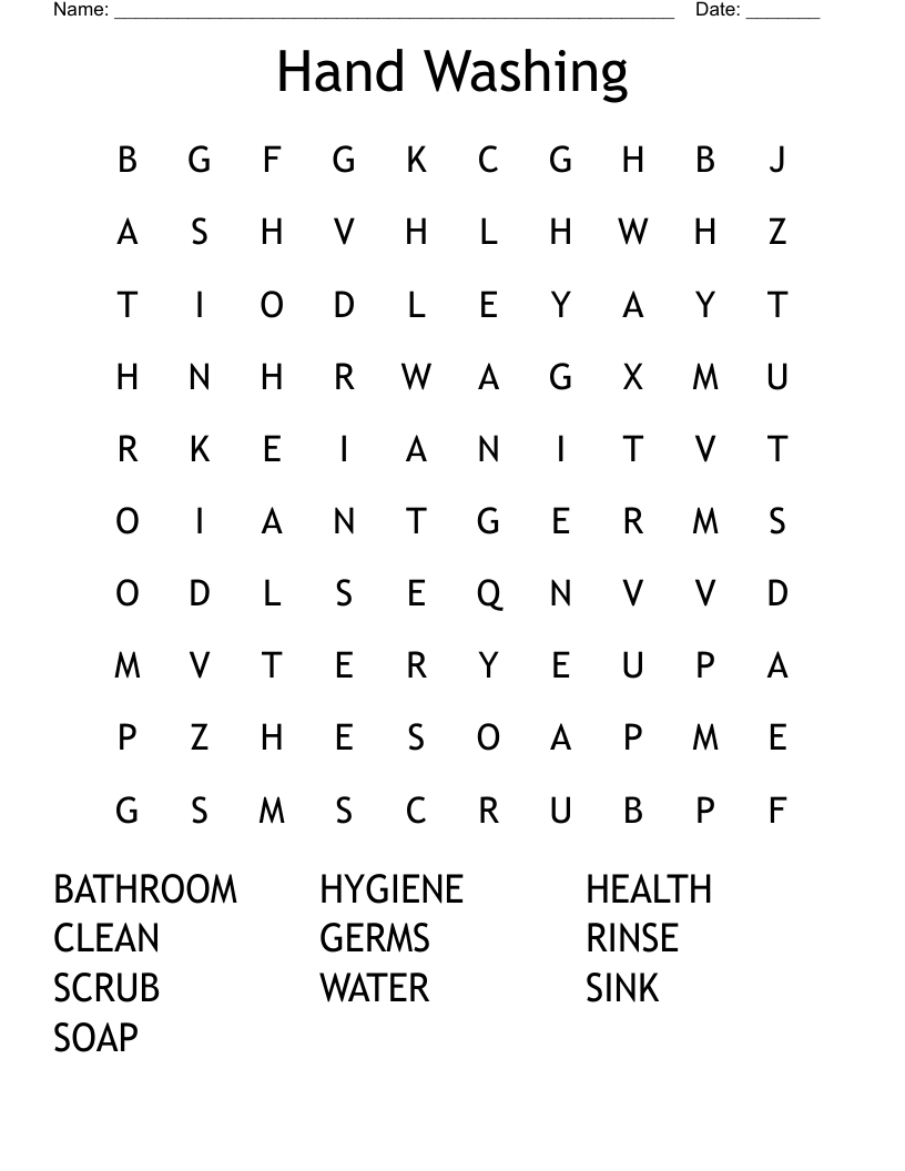 Hand Washing Word Search WordMint