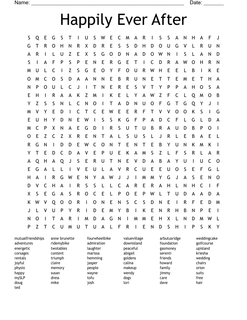 Happily Ever After Word Search - WordMint