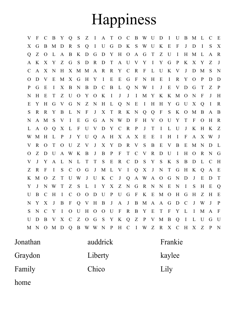 Happiness Word Search - WordMint