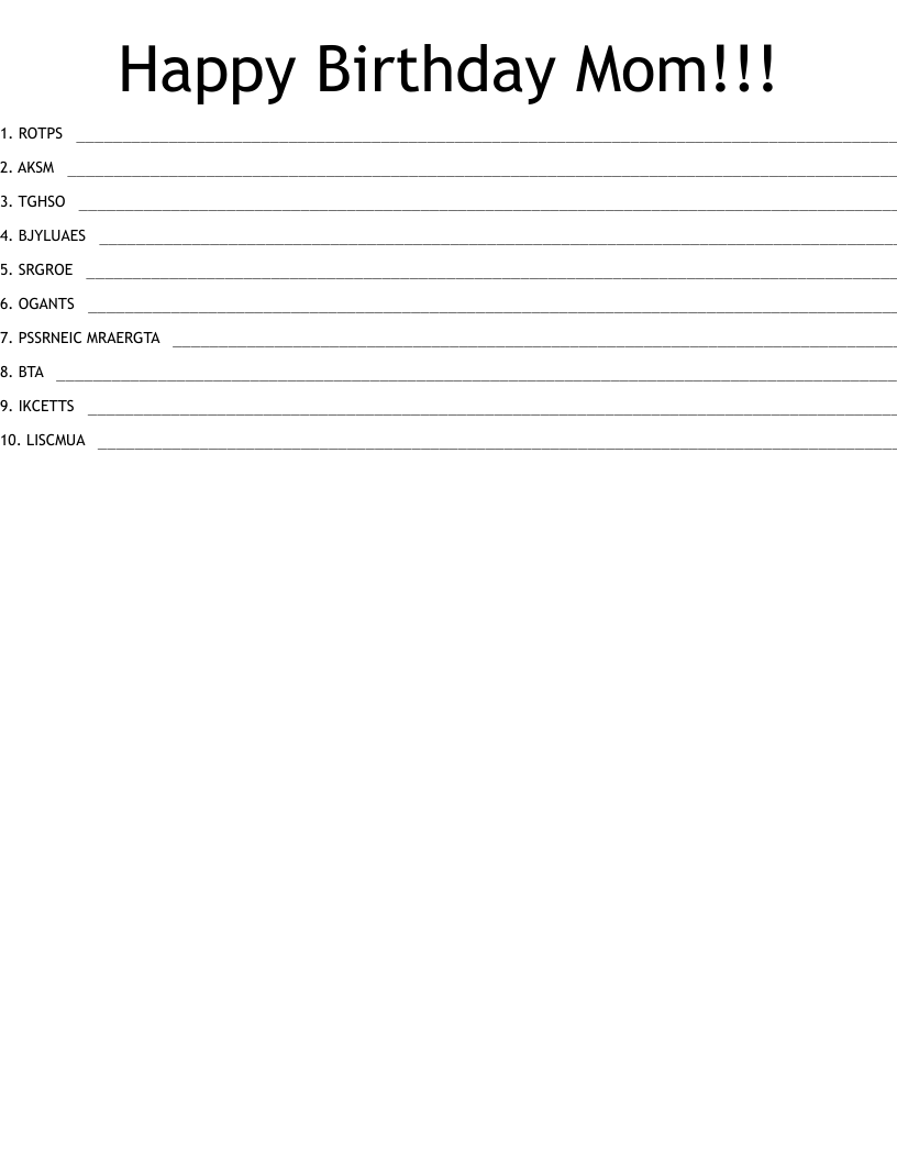 Happy Birthday Mom!!! Word Scramble - WordMint