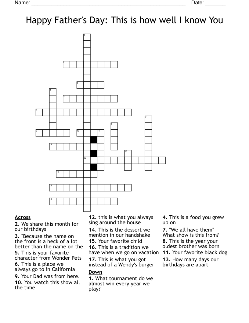 Happy Father's Day: This is how well I know You Crossword - WordMint