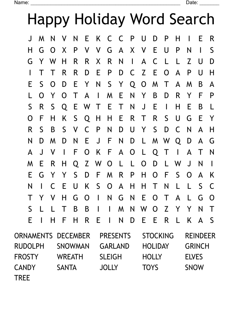 Happy Holiday Word Search WordMint