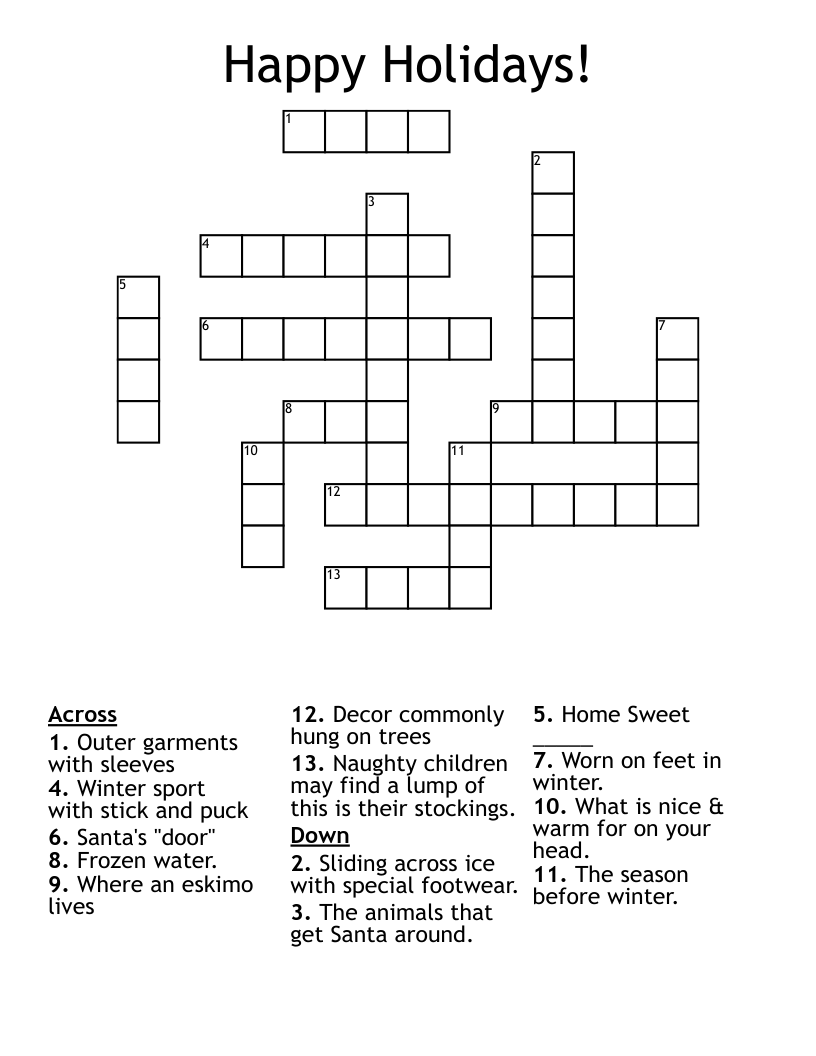 Happy Holidays! Crossword - WordMint