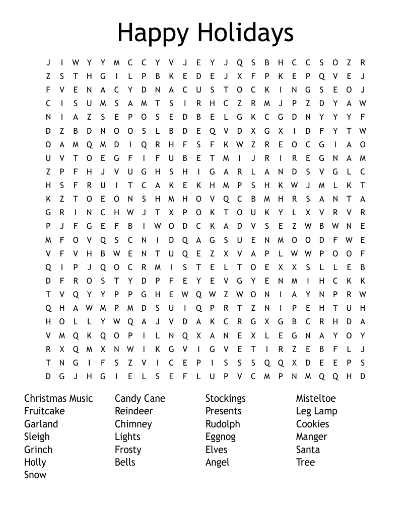 Happy Holidays Word Search WordMint