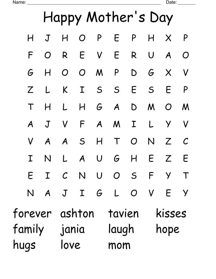 Happy Mother's Day Word Search - WordMint