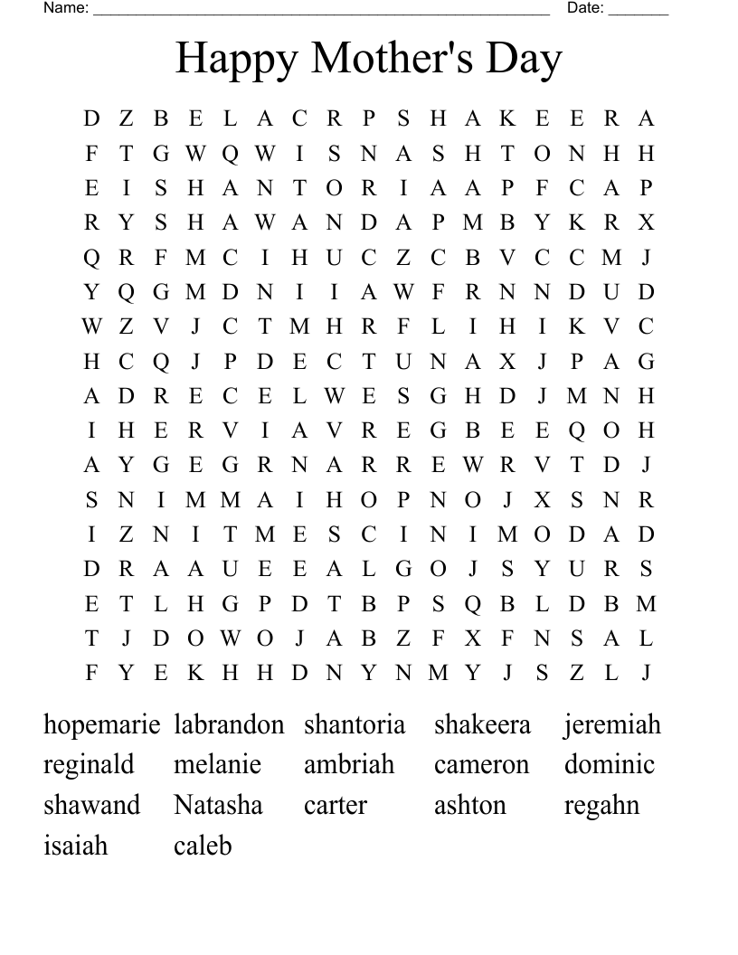 Happy Mother's Day Word Search - WordMint