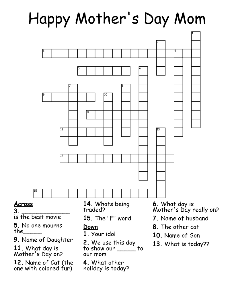 Happy Mother's Day Mom Crossword - WordMint