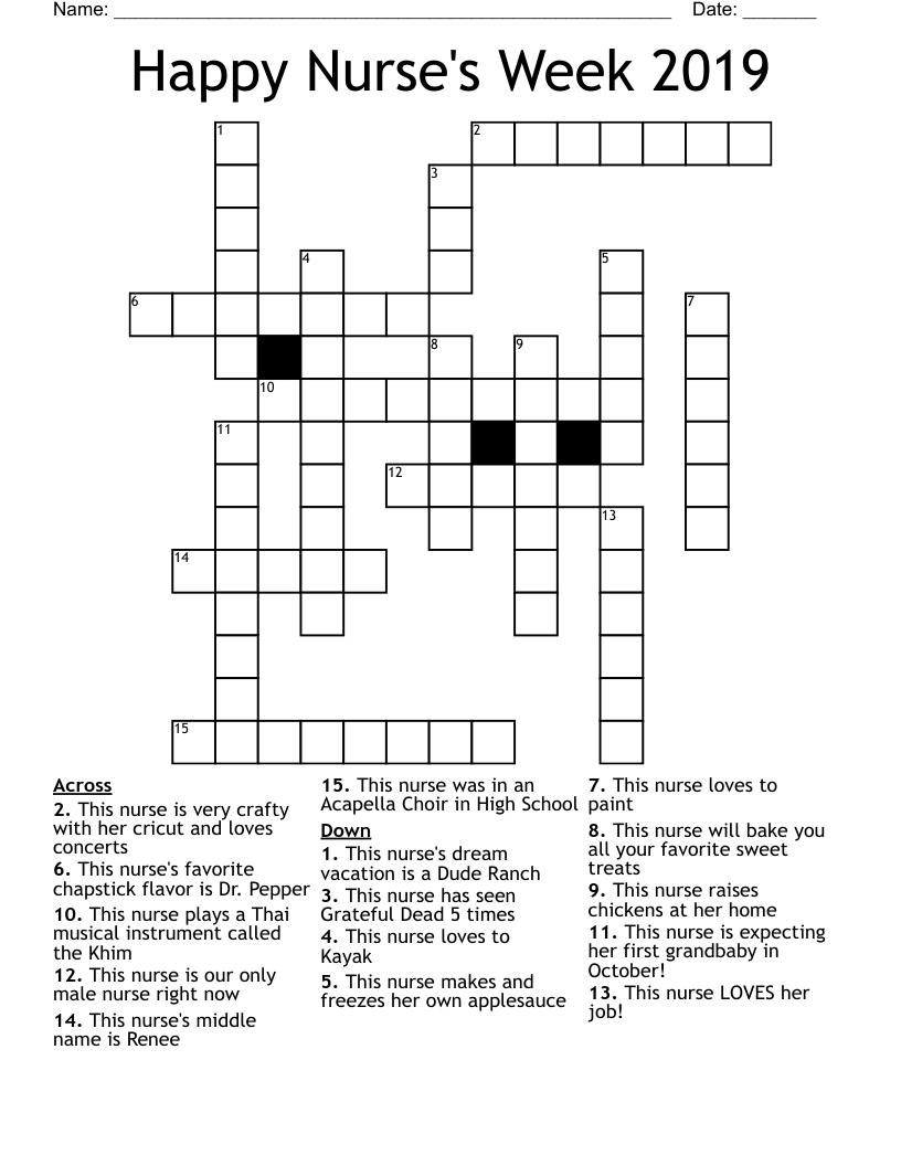 Happy Nurse's Week 2019 Crossword - WordMint