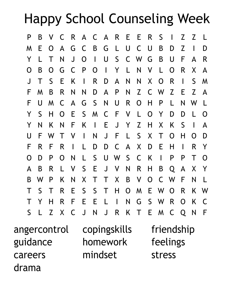Happy School Counseling Week Word Search - WordMint