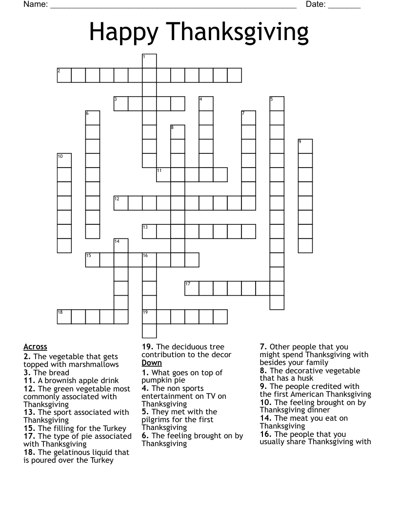Happy Thanksgiving Crossword - WordMint