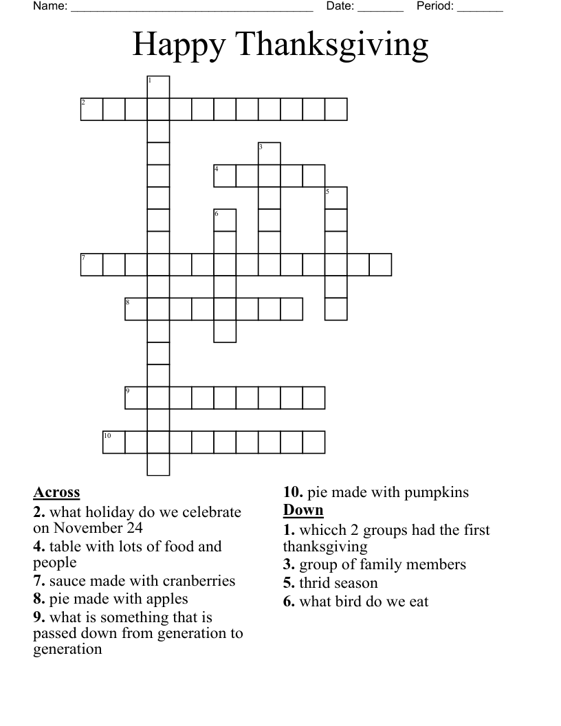 Happy Thanksgiving Crossword - WordMint