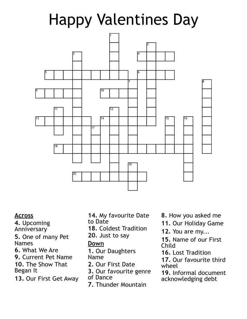 Happy Valentines Day Crossword - WordMint