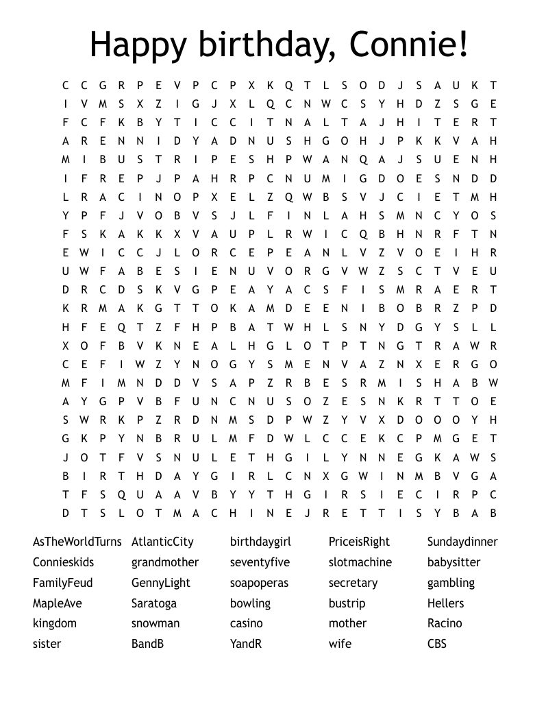 Happy birthday, Connie! Word Search - WordMint