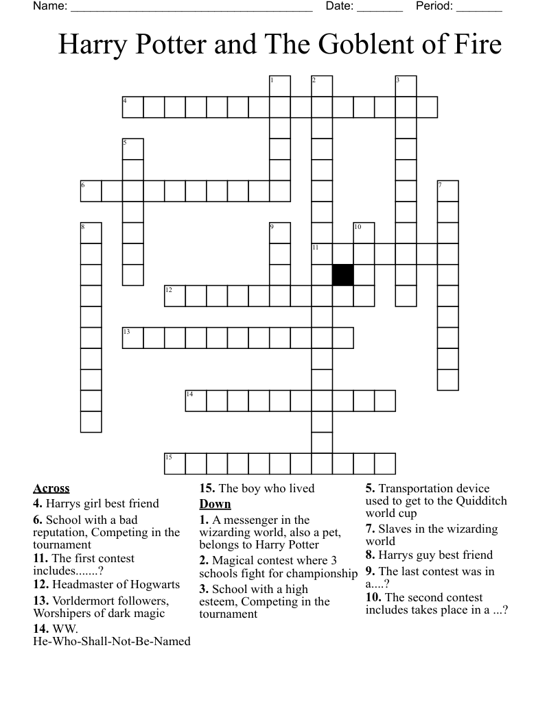 Harry Potter and The Goblent of Fire Crossword - WordMint