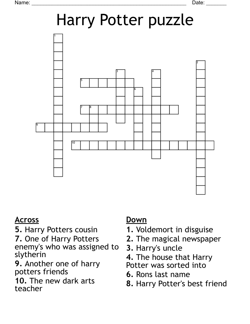 Harry Potter puzzle Crossword - WordMint