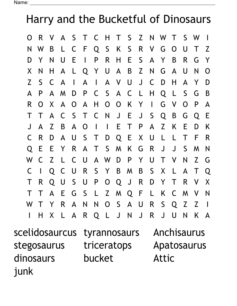 Harry and the Bucketful of Dinosaurs Word Search - WordMint