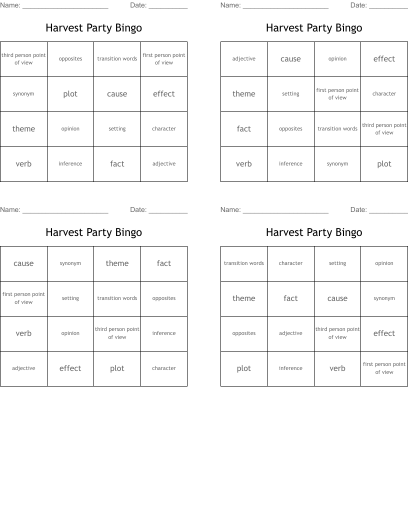 Harvest Party Bingo - WordMint