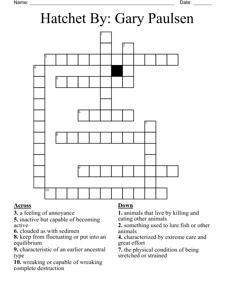 Hatchet By: Gary Paulsen Crossword - WordMint