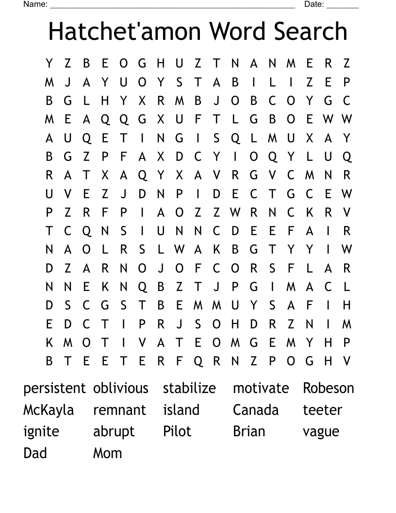 Hatchet'amon Word Search - WordMint