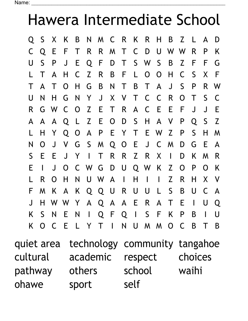 Hawera Intermediate School Word Search - WordMint