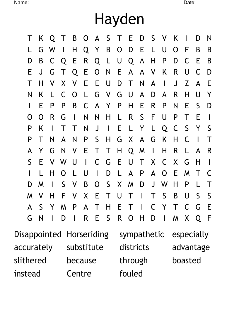 Hayden Word Search - WordMint