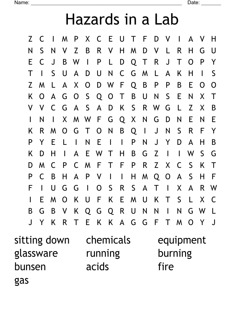 Hazards in a Lab Word Search - WordMint