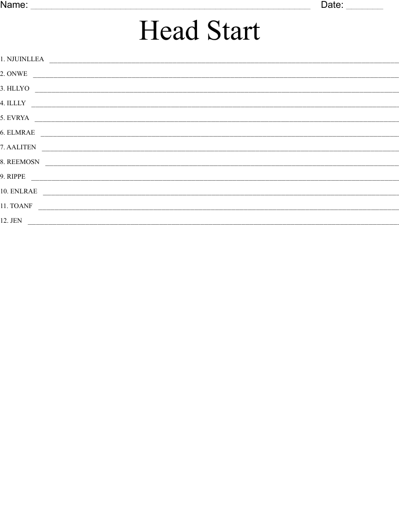 Head Start Word Scramble - WordMint