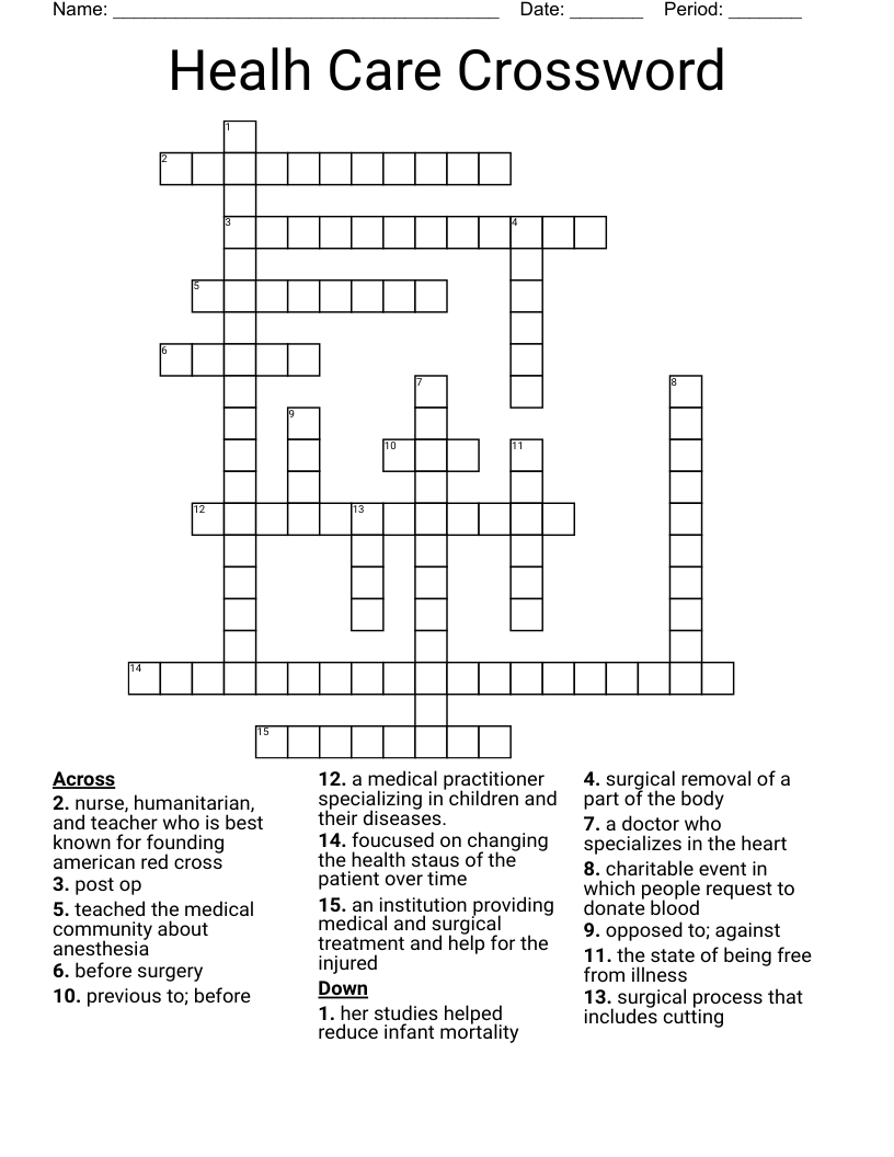 Healh Care Crossword - WordMint