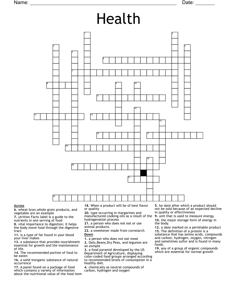 Health Crossword - WordMint