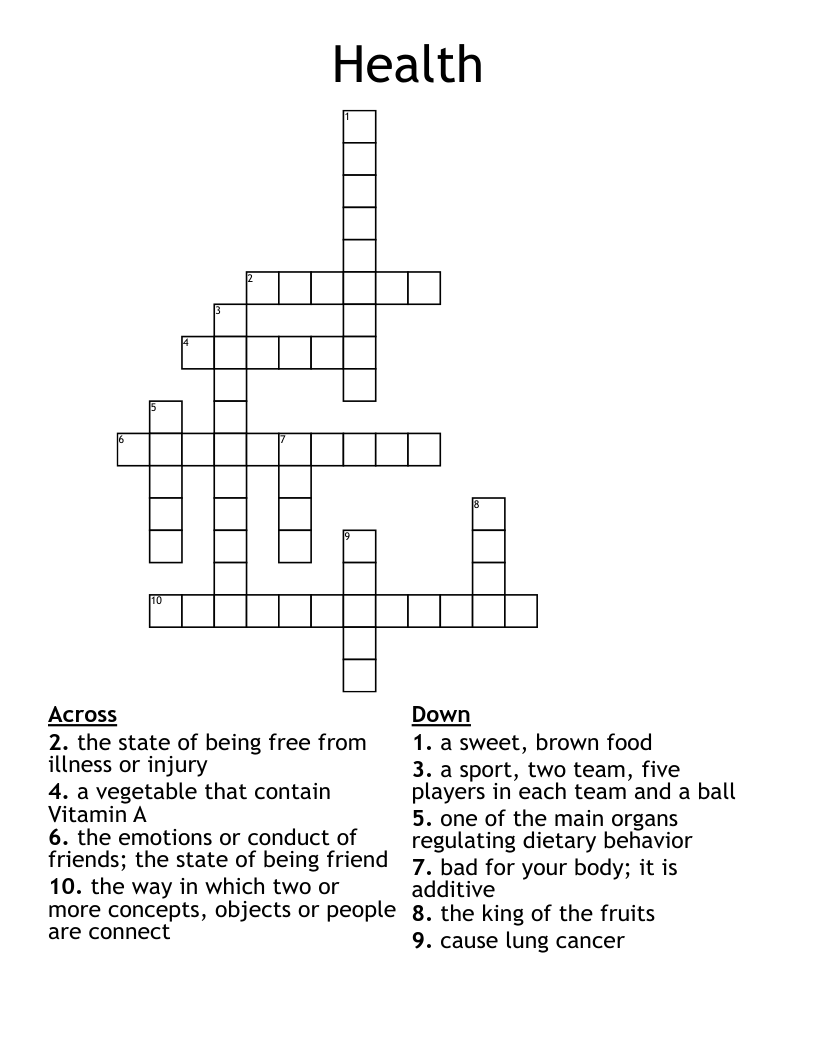 Health Crossword - WordMint