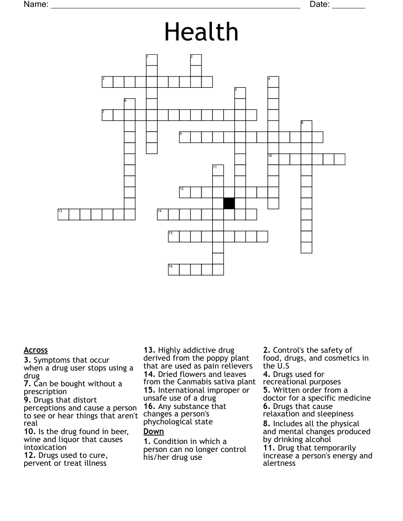 Health Crossword - WordMint