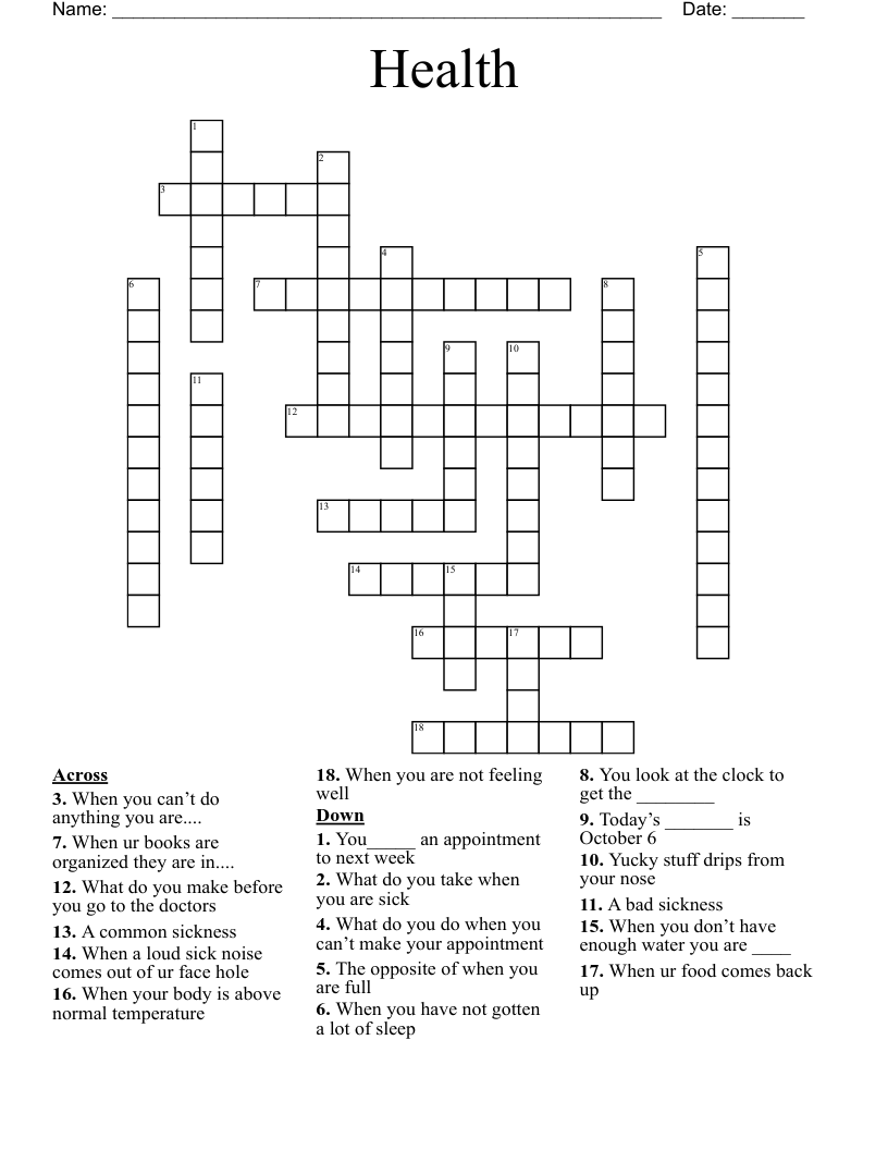 Health Crossword - WordMint