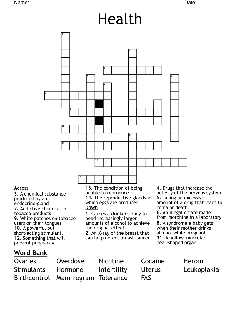 Health Crossword - WordMint
