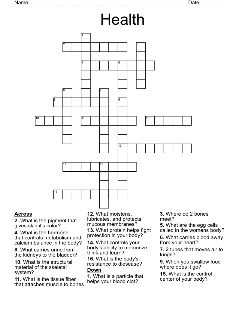 Health Crossword - WordMint