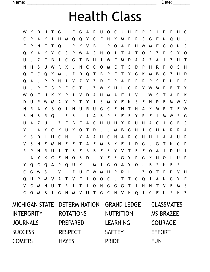 Health Class Word Search - WordMint