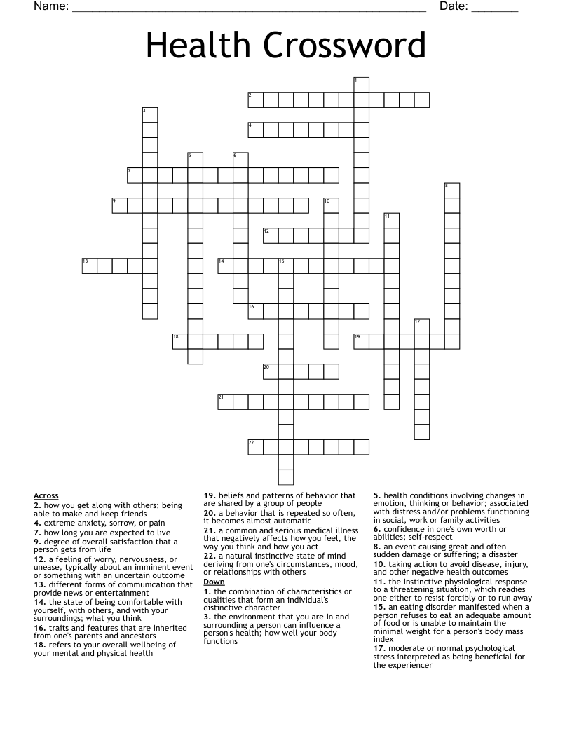 Health Crossword - WordMint
